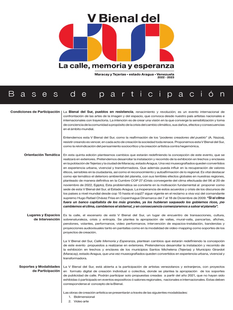 Bases V Bienal Del Sur ESP | PDF | Arte de performance