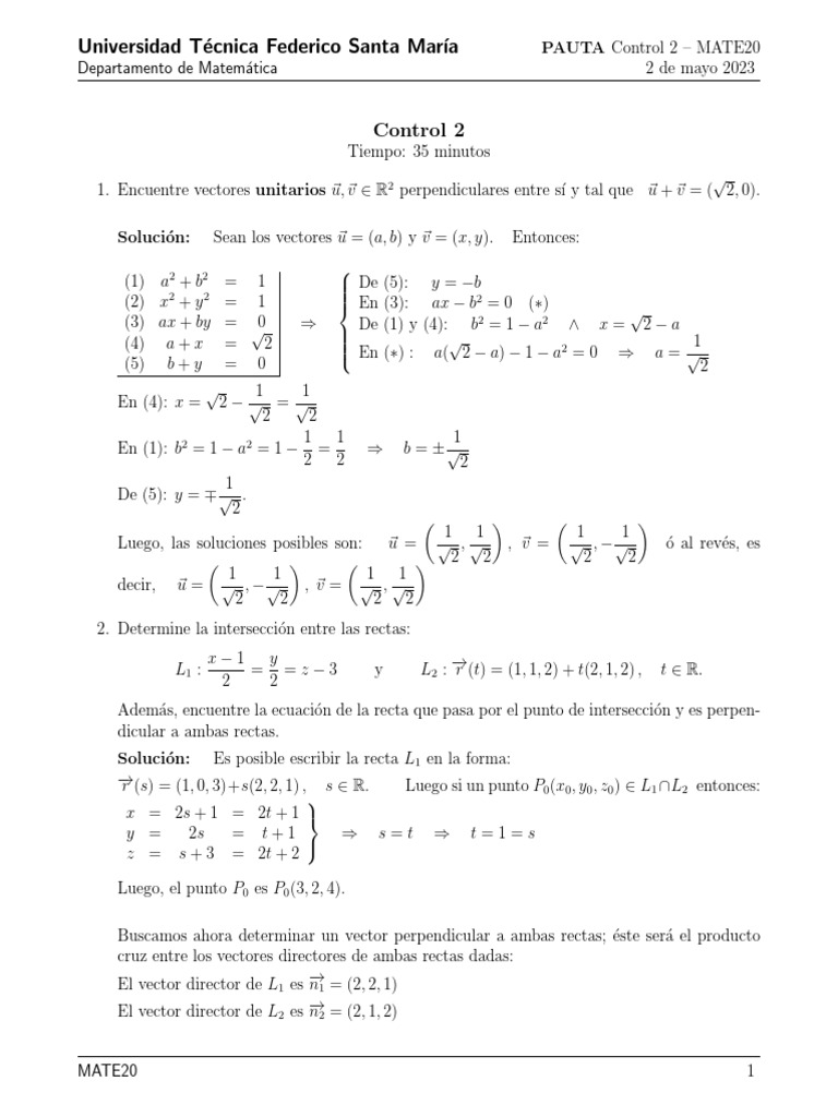 PAUTA Control 2 | Descargar gratis PDF | Matemáticas | Geometria clasica
