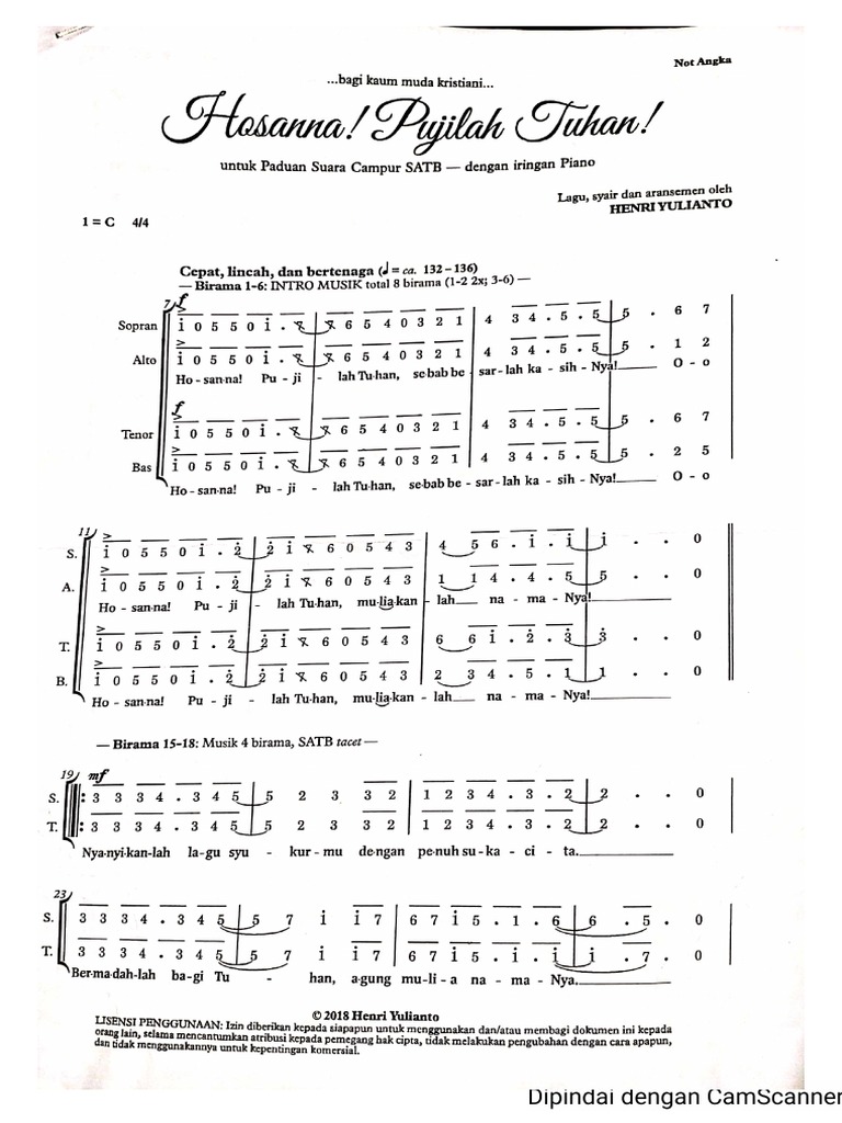 Hosanna Pujilah Tuhan Partitur | PDF