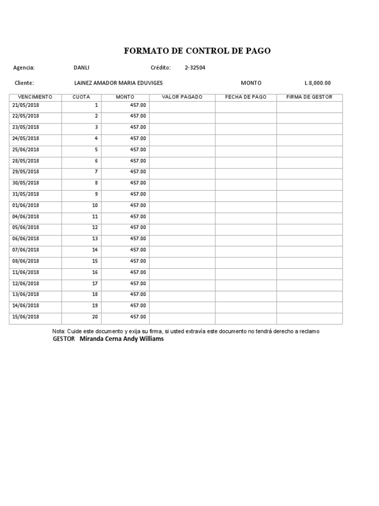 Formato de Control de Pago 2 | PDF