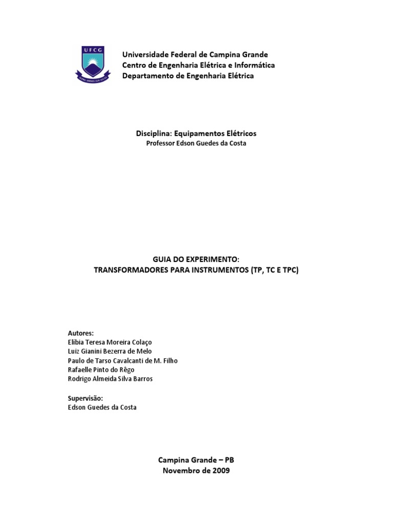 Guia TP, TC e TPC (Final) 2009.2 | PDF | Transformador | Quantidade