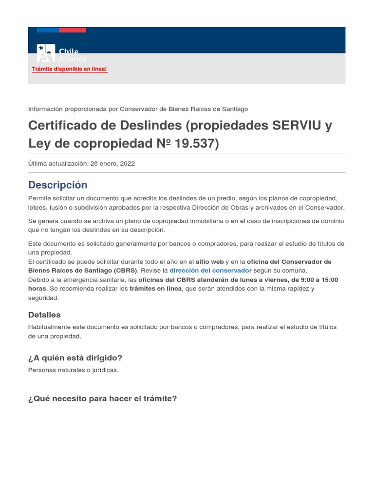 Certificado de Deslindes (Propiedades SERVIU y Ley de Copropiedad #19. ...