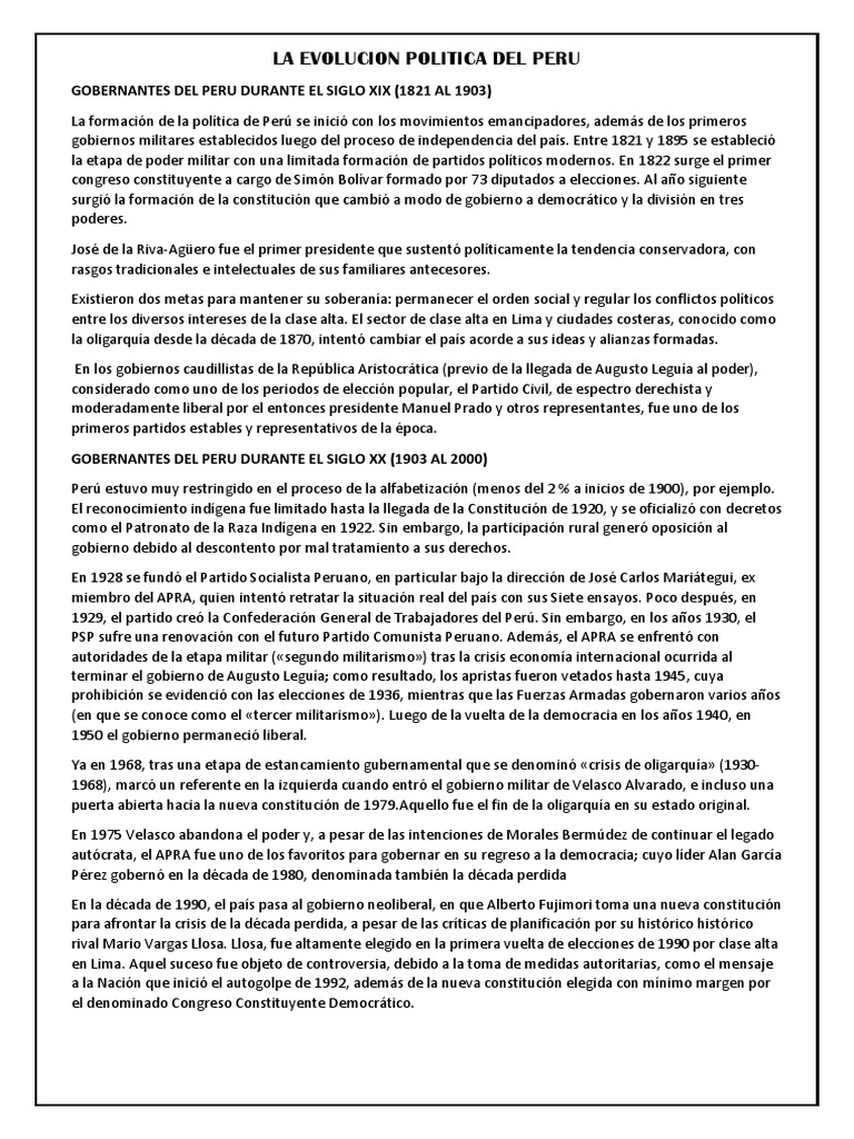 Evolución Política del Perú (1821-2023) | PDF | Perú | América del Sur