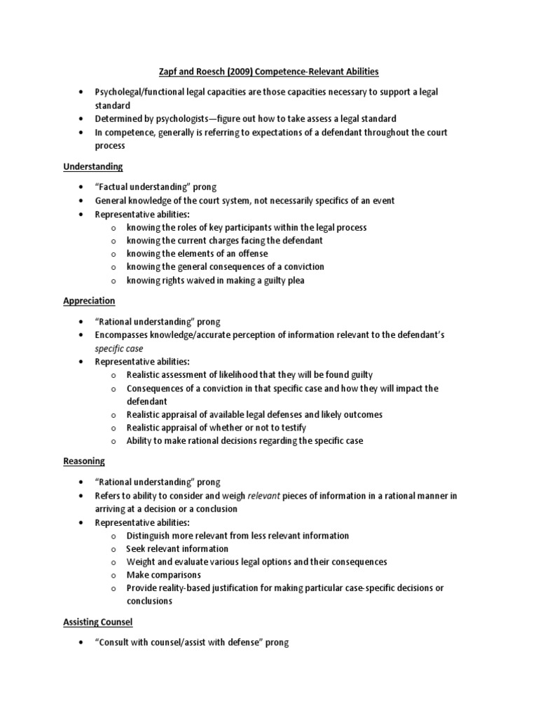 Functional Legal Capacities Competency | PDF | Plea | Competence (Law)