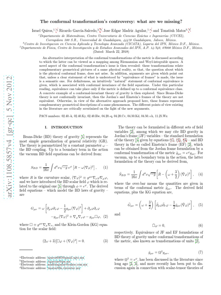 The Conformal Transformation's Controversy What Are We Missing | PDF | Gauge Theory | Tensor