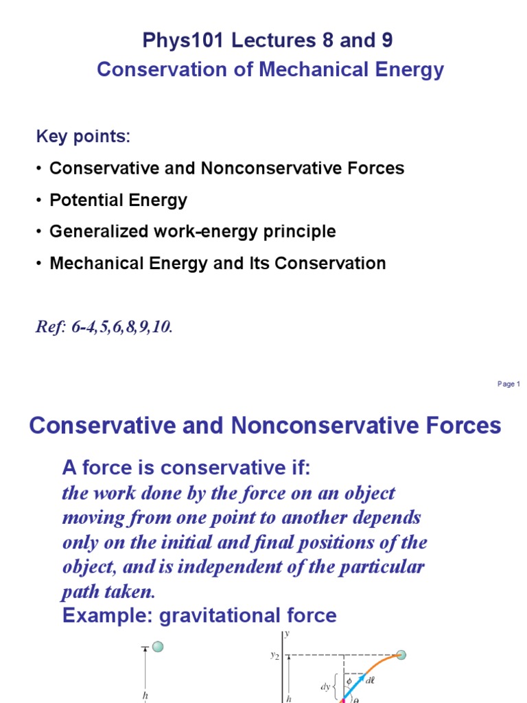 Conservation of Mechanical Energy: Phys101 Lectures 8 and 9 | PDF | Force | Potential Energy