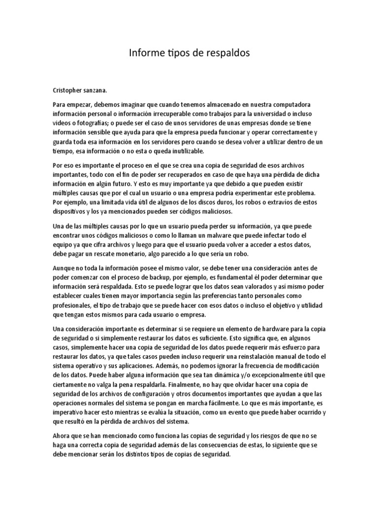 Informe Tipos de Respaldos | PDF | Apoyo | Información