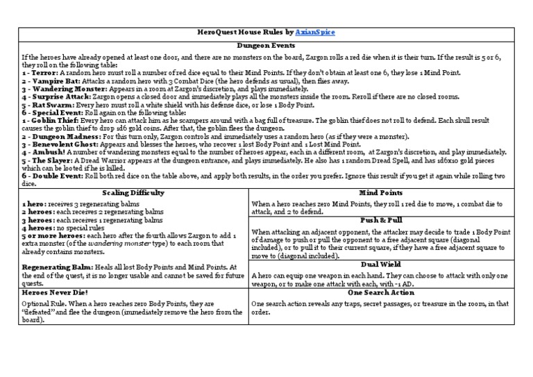 HeroQuest House Rules Overview | PDF | Role Playing Games | Gaming