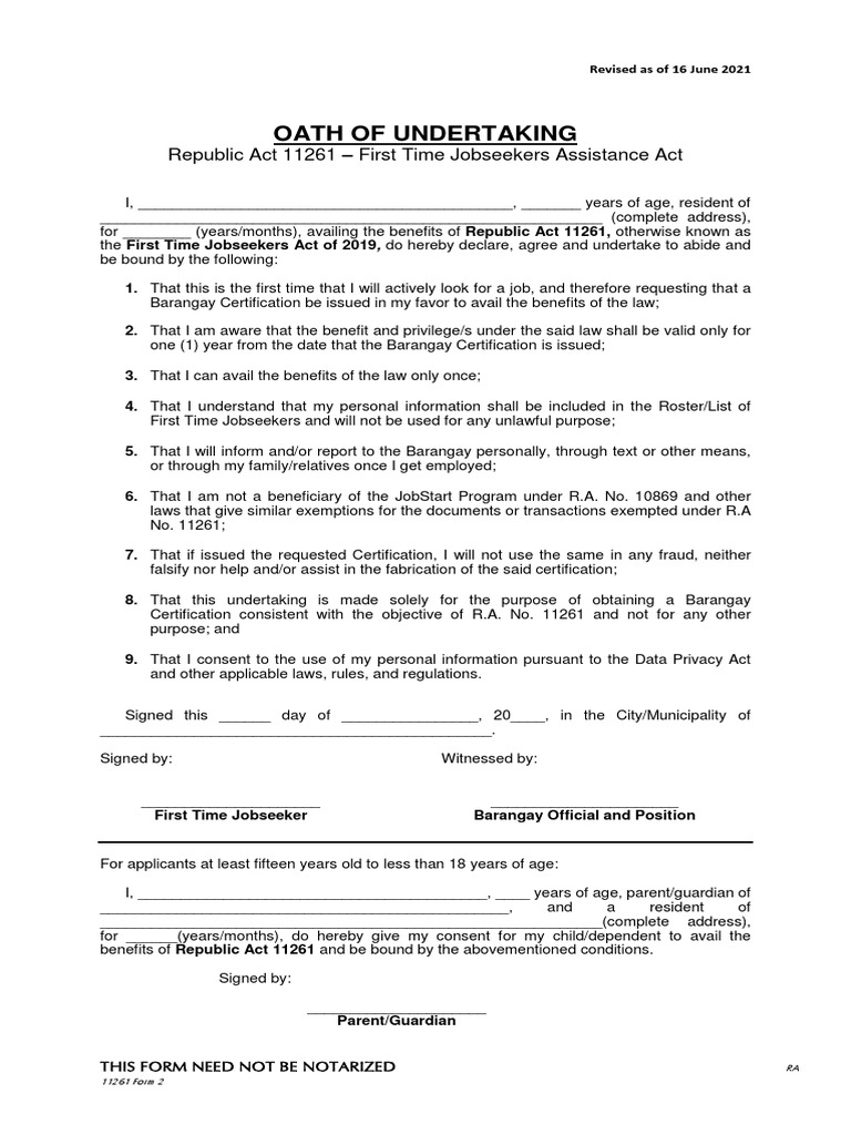 FORM2 - Oath of Undertaking-asof16June2021 | PDF | Government | Justice