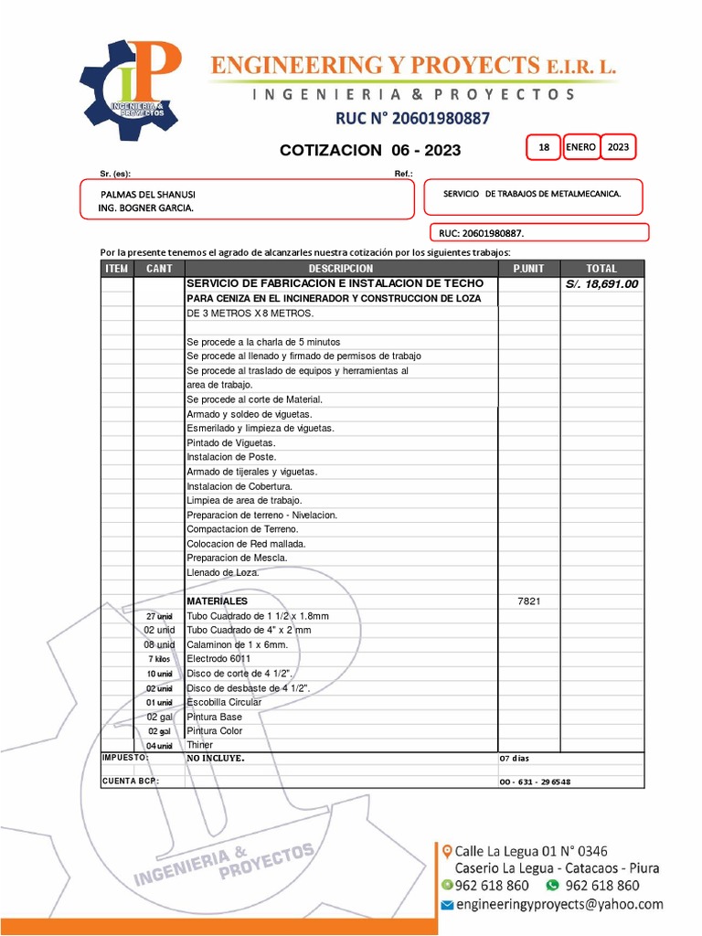 Cotización de Loza para Techo 2023 | PDF