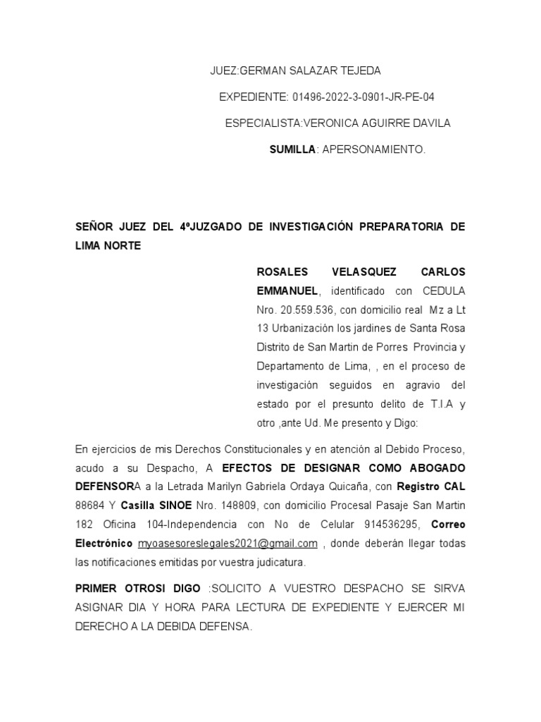 Apersonamiento de Abogado Defensor | PDF