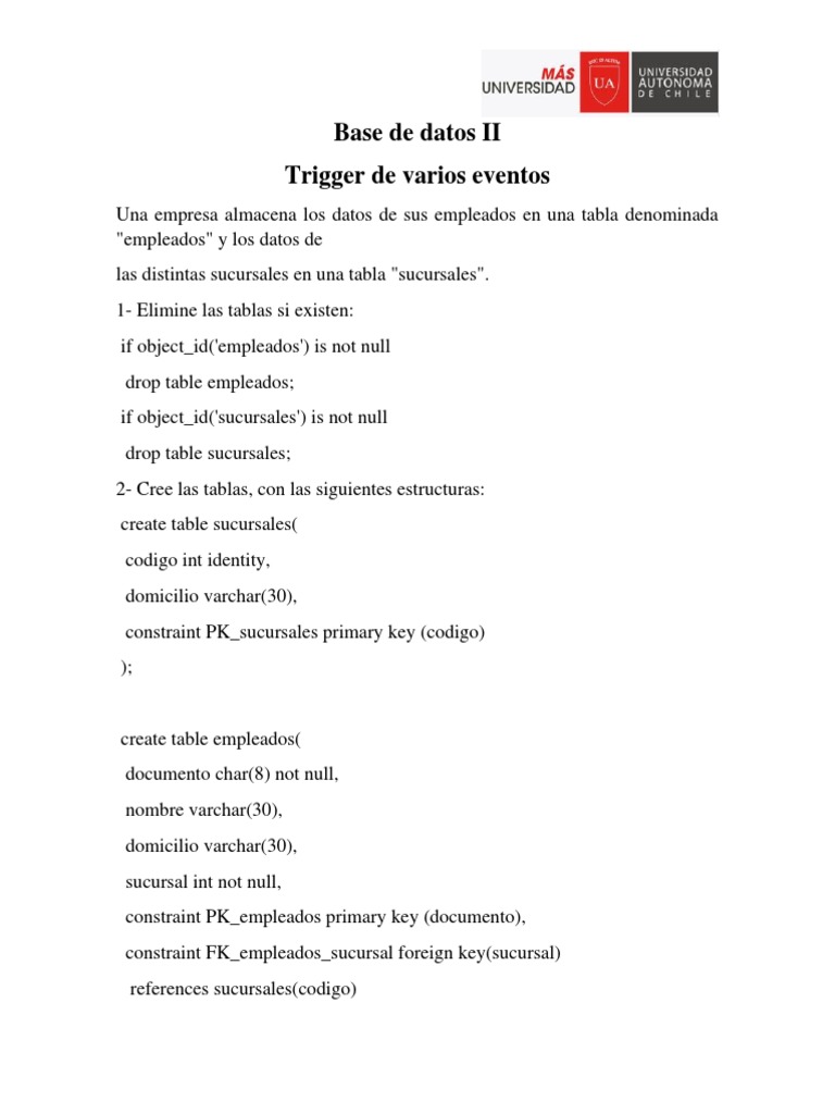 Ejercicio Trigger Varios Eventos | PDF