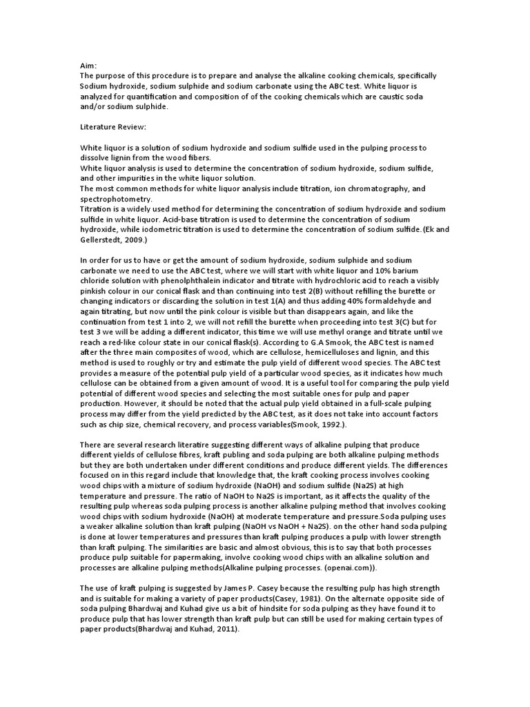 Analyzing White Liquor Composition | PDF | Pulp (Paper) | Sodium Hydroxide
