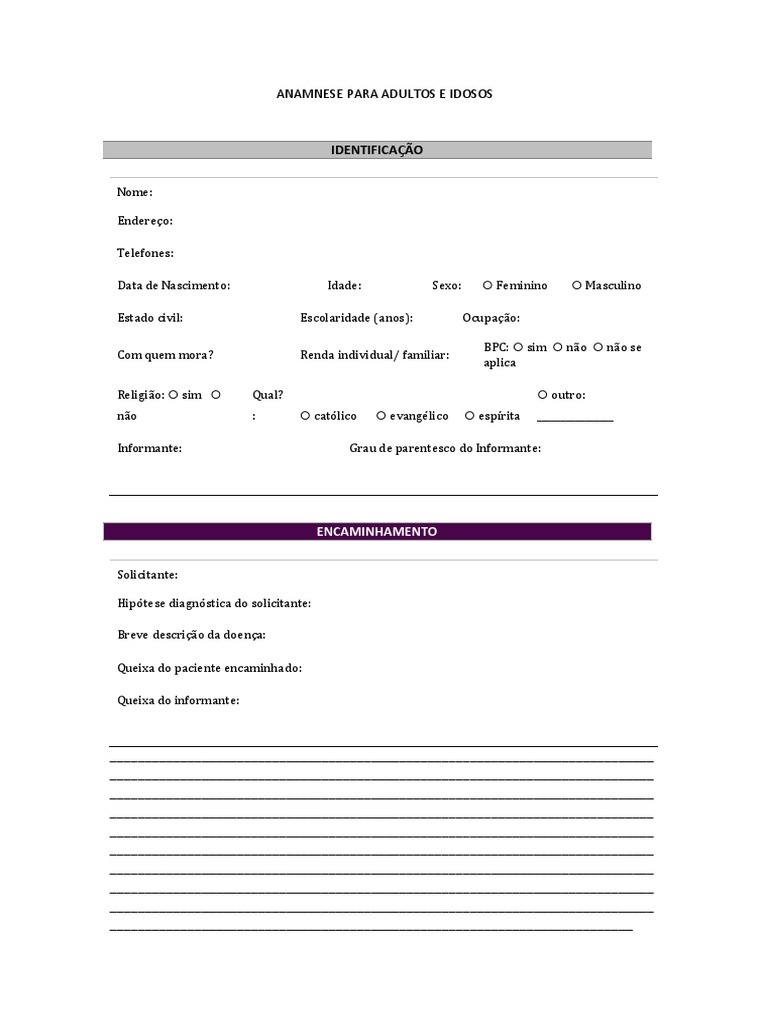 Anamnese para adultos e idosos_GSF | PDF