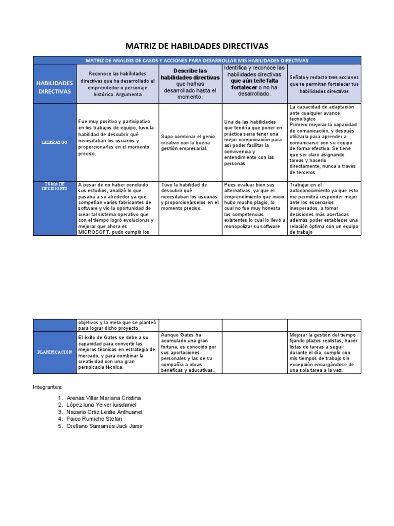 Matriz de Habildades Directivas 5 | PDF | Iniciativa empresarial | Software