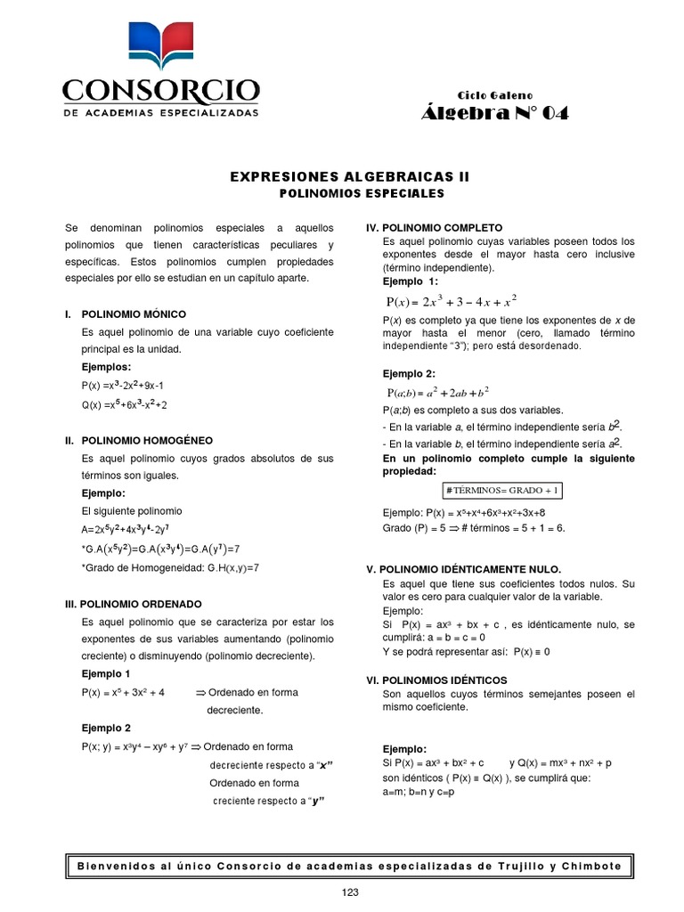 5D - Sem 04 - Álgebra - PR | PDF | Polinomio | Álgebra abstracta