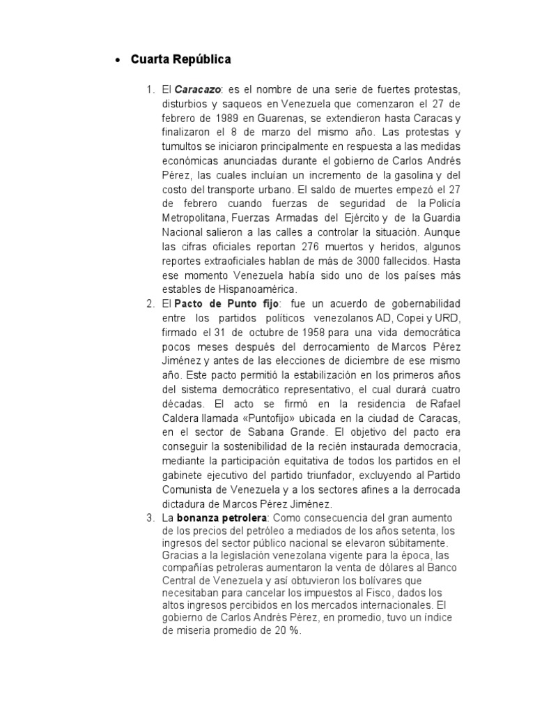 Cuarta República | PDF | Venezuela | Política de venezuela
