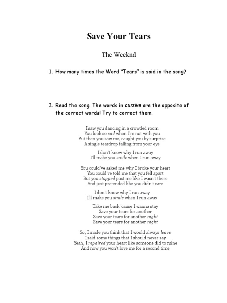 Save Your Tears | PDF