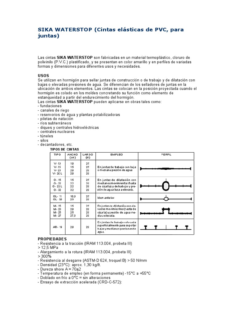 Sika Waterstop: Cintas para Juntas de Hormigón | PDF | Home & Garden