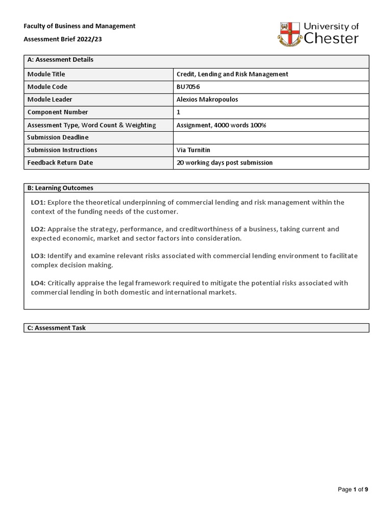 Assessment Brief | PDF | Risk | Credit Risk