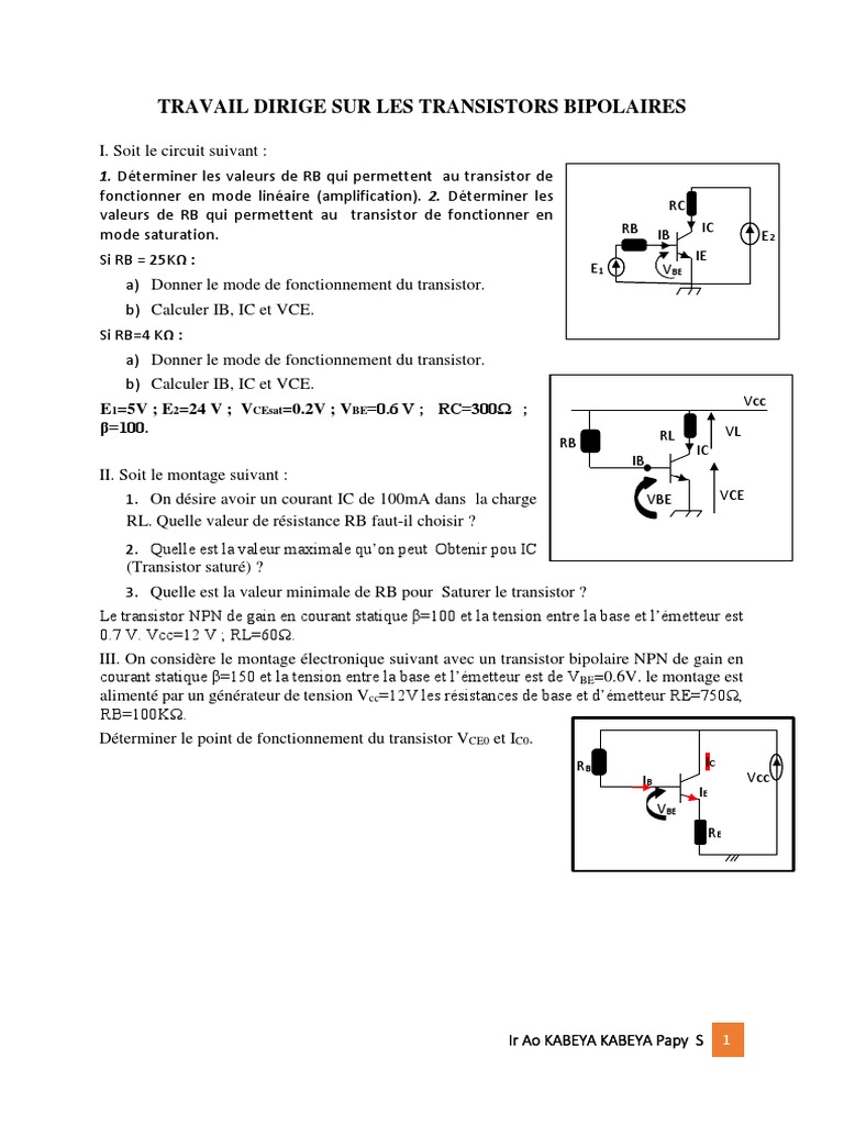 Exercice sur Transistors Bipolaires | PDF