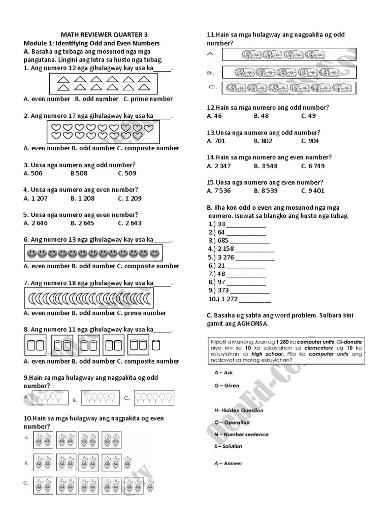 Math Reviewer Quarter 3 | PDF