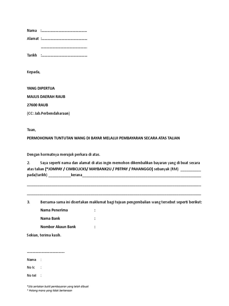 Borang Tuntutan Bayaran Balik | PDF