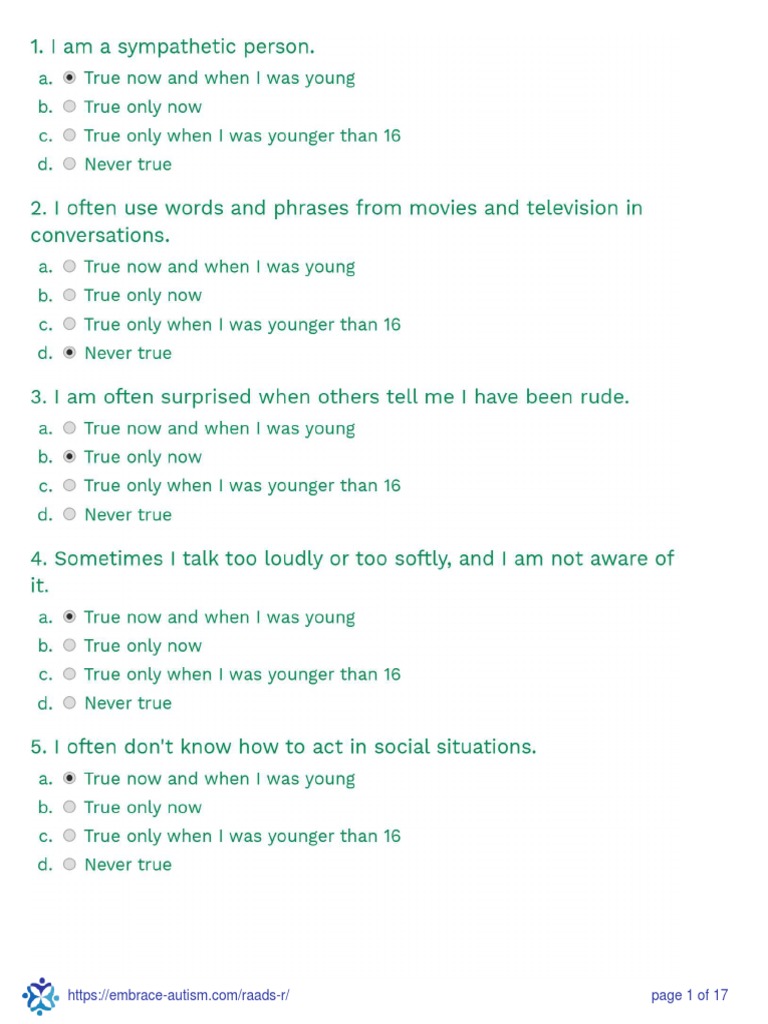 RAADS-R Autism Test Guide | PDF