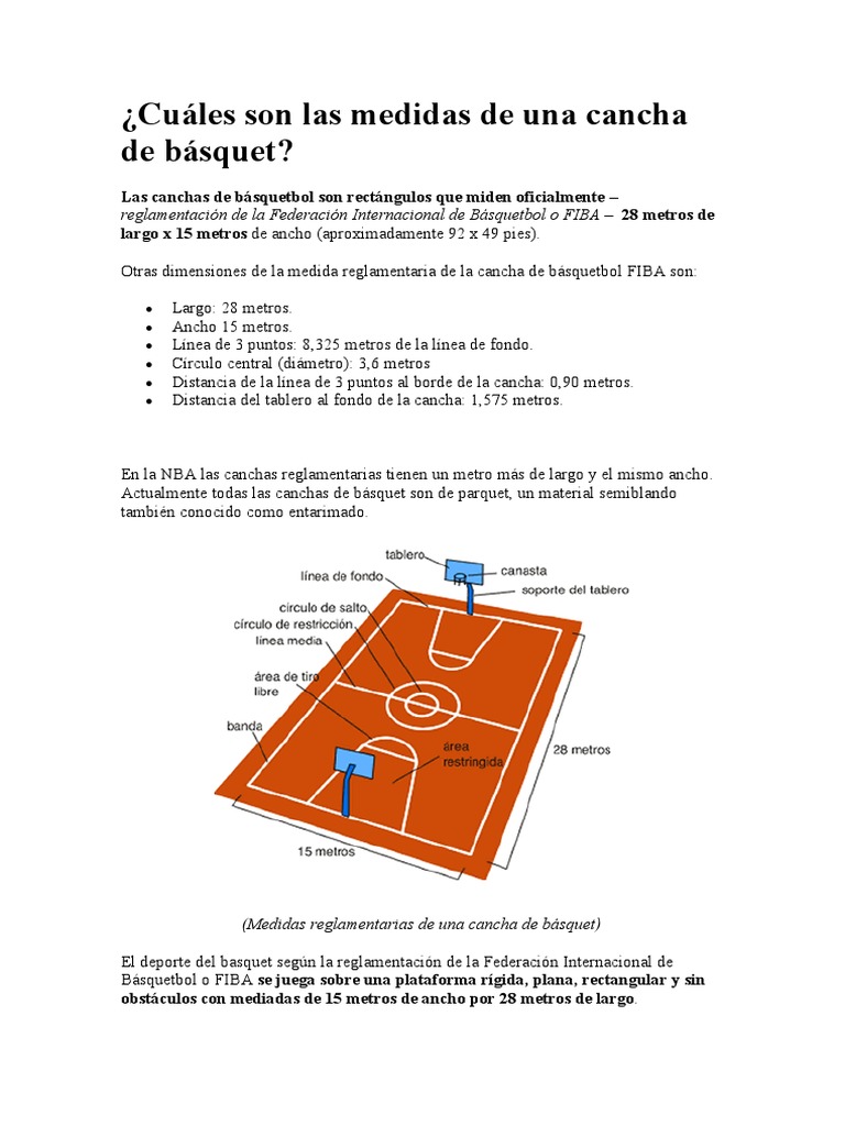 Cuáles Son Las Medidas de Una Cancha de Básquet | PDF