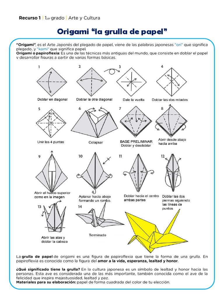Recurso 1 Origami La Grulla de Papel 1° Año | PDF