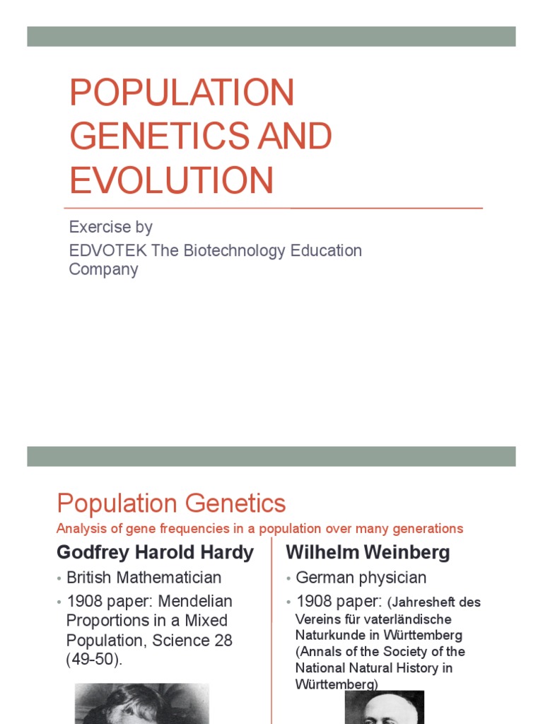POPULATION GENETICS AND EVOLUTION Exercise by EDVOTEK The Biotechnology Education Company | PDF