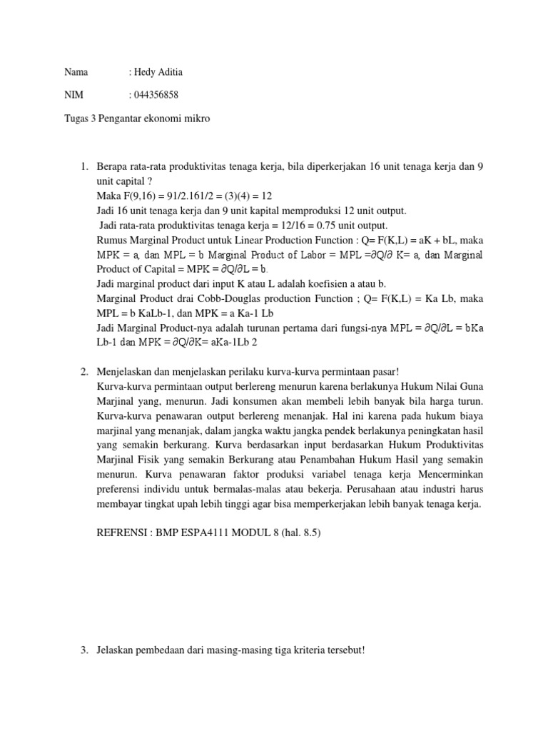 Tugas 3 - Pengantar Ekonomi Mikro | PDF