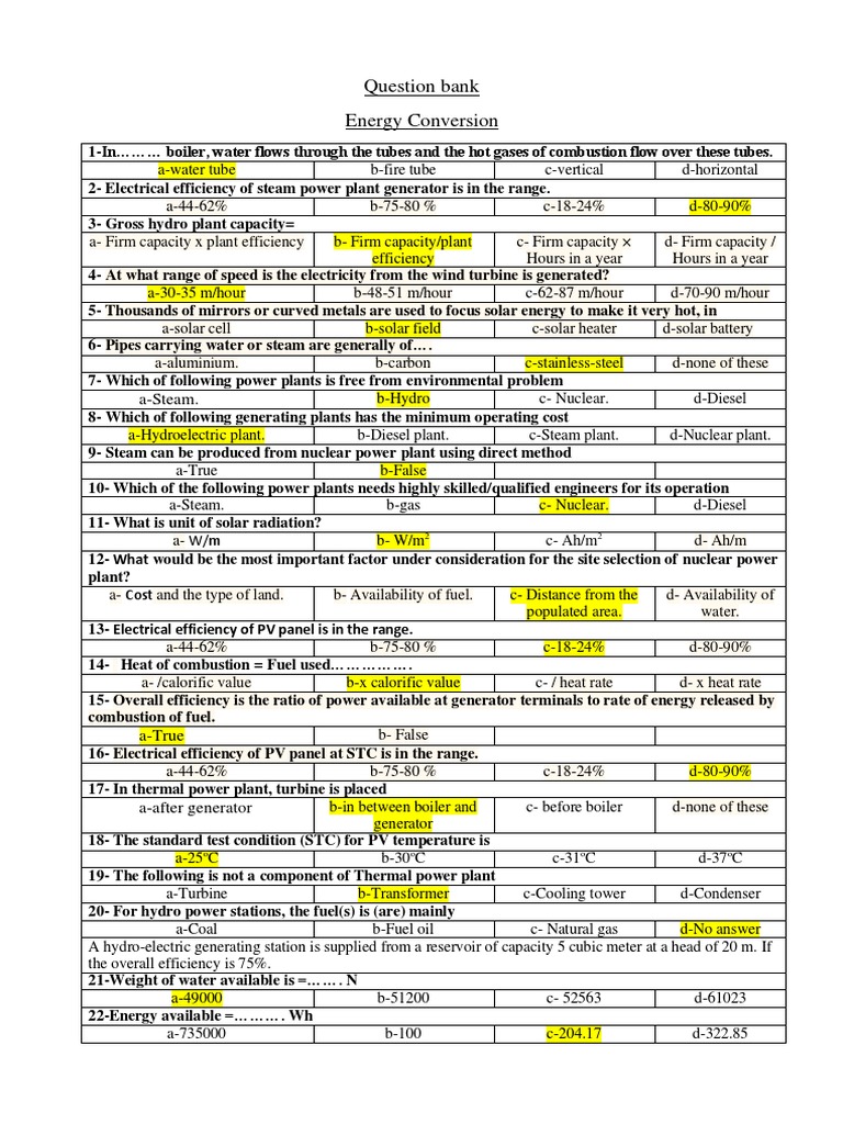 Energy Conversion - Question Bank | PDF | Power Station | Solar Power