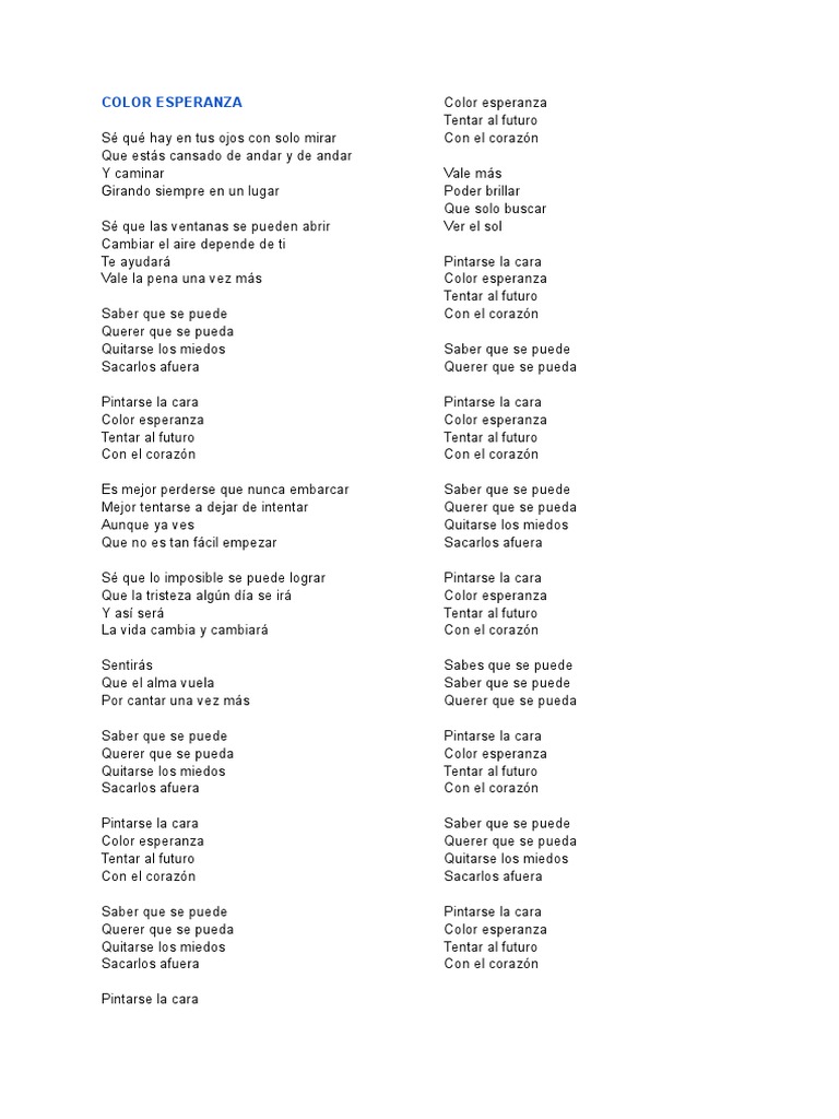 Color Esperanza - Letra | PDF