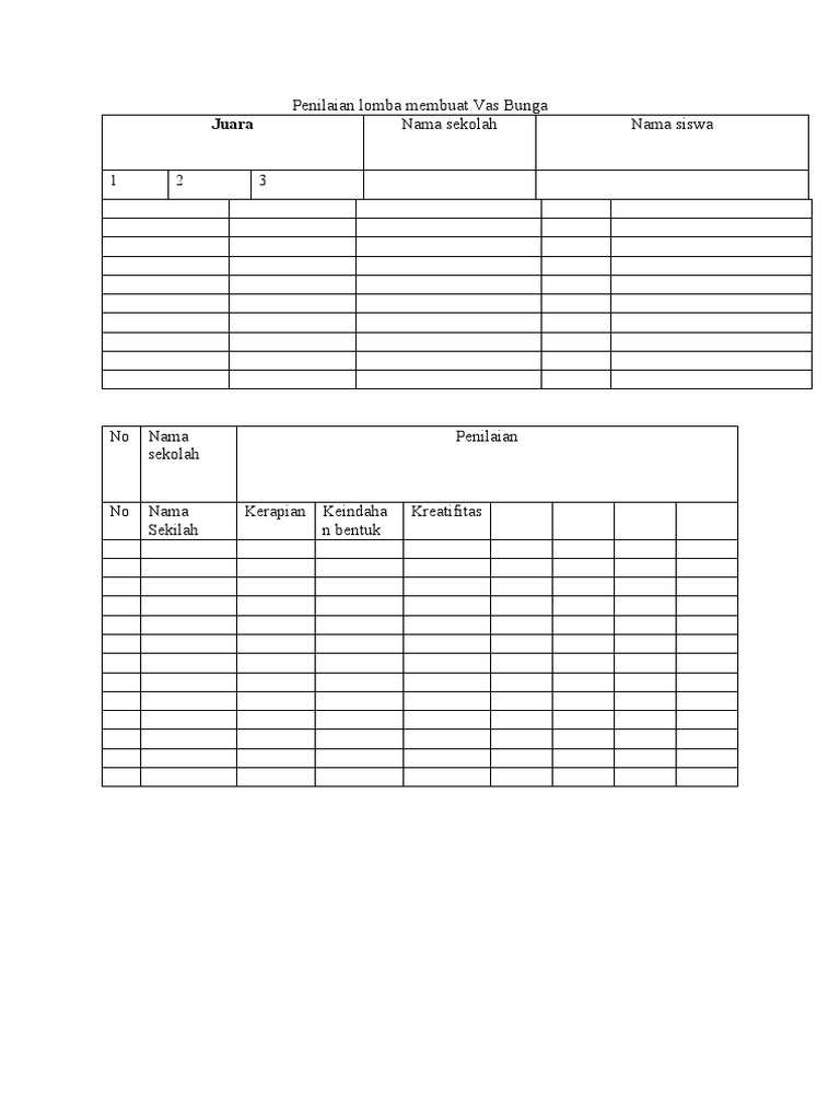 Penilaian Lomba Membuat Vas Bunga | PDF