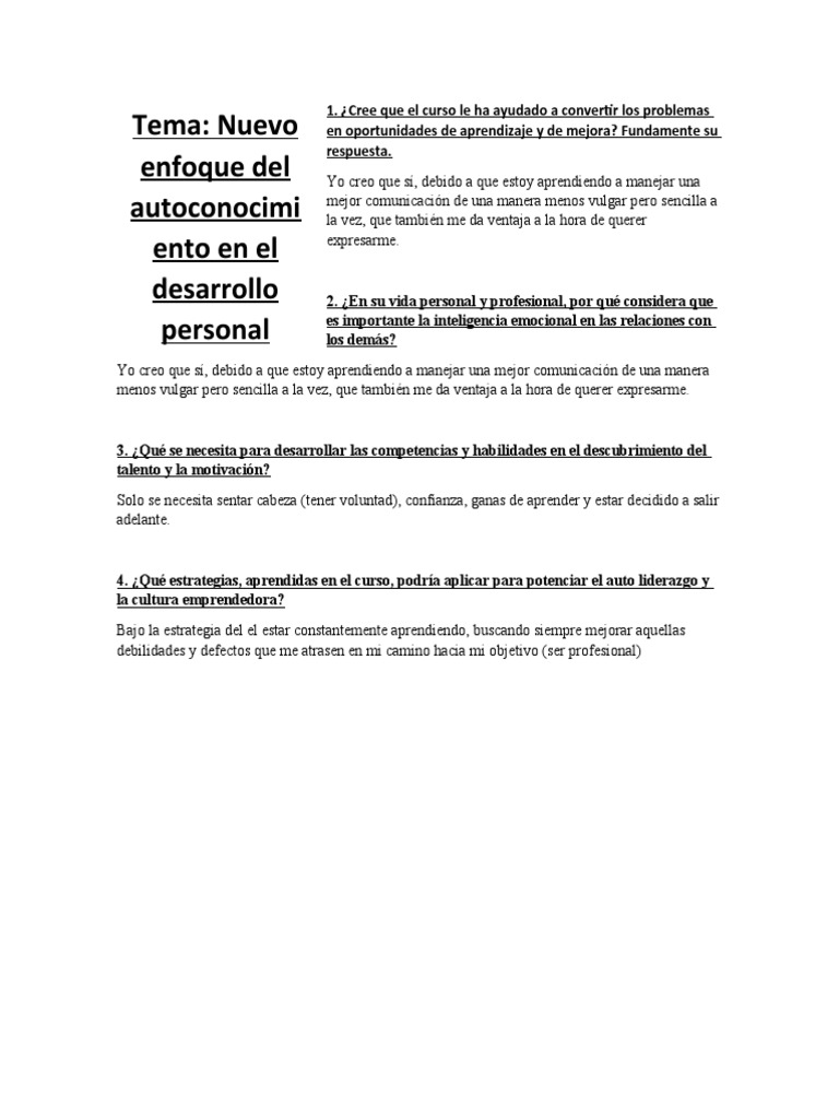 Nuevo Enfoque Del Autoconocimiento en El Desarrollo Personal | PDF ...