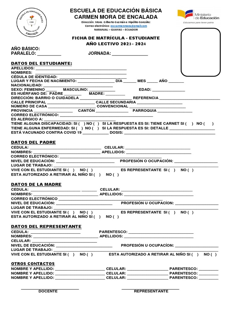 Ficha de Datos de Estudiantes 2023-2024 | PDF