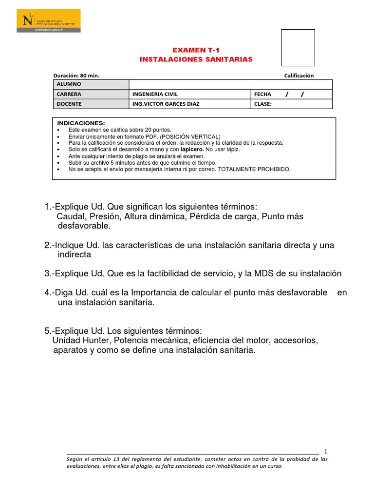 Examen T-1 Inst. Edificaciones | PDF