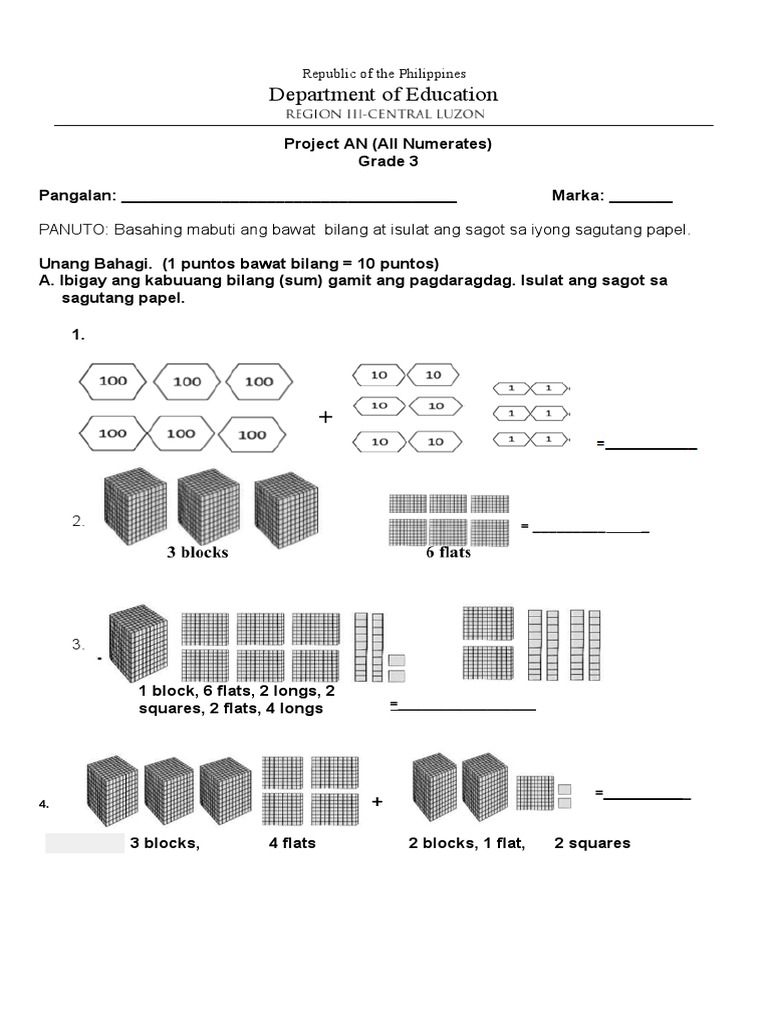 Grade 3 Project An Assessment Tool (Post Test-Tagalog) | PDF