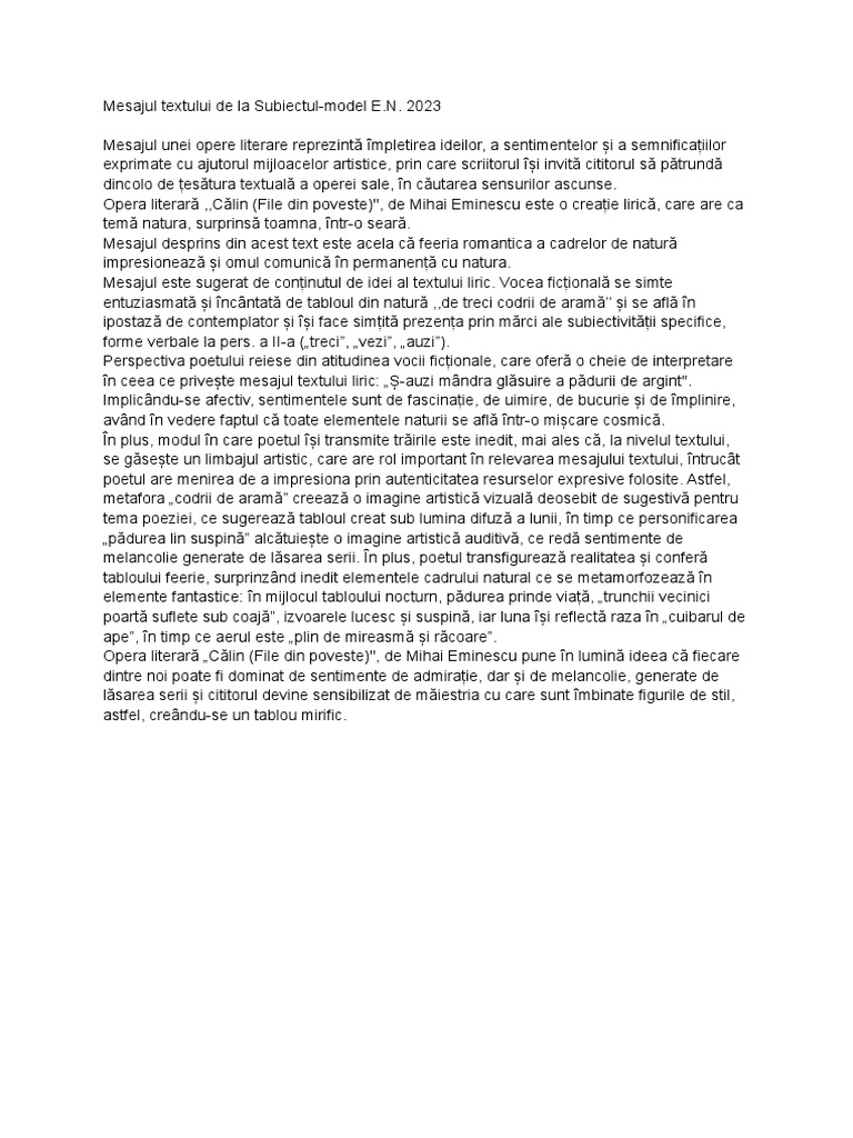 Mesajul Textului de La Subiectul-Model E | PDF