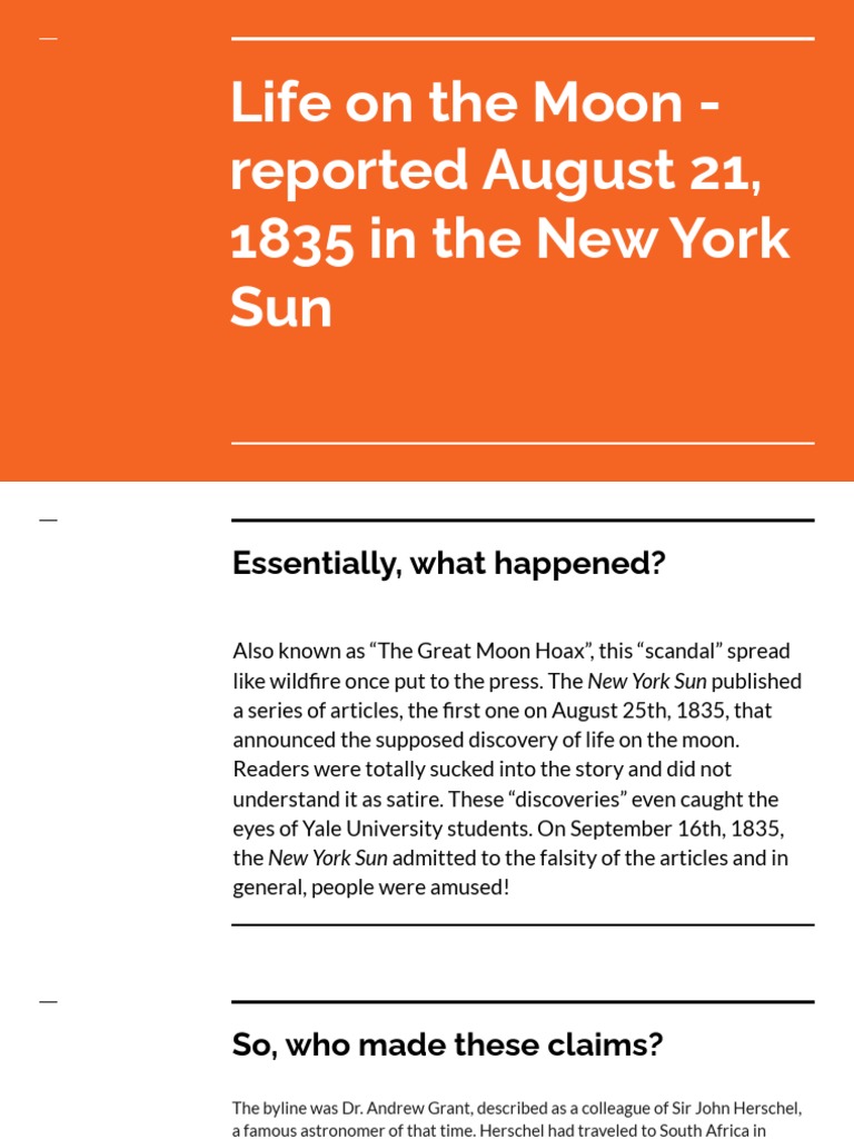 Life On The Moon - Reported August 21, 1835 in The New York Sun | PDF ...