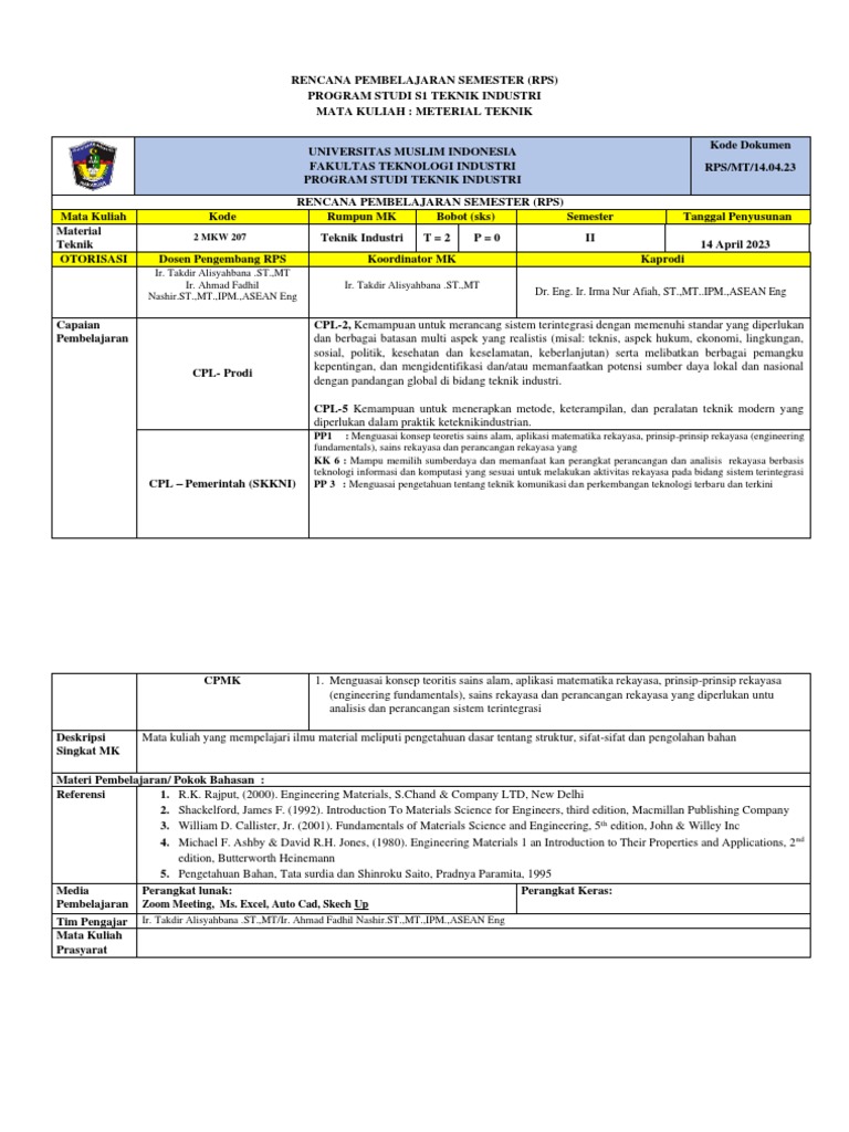 RPS Material Teknik | PDF