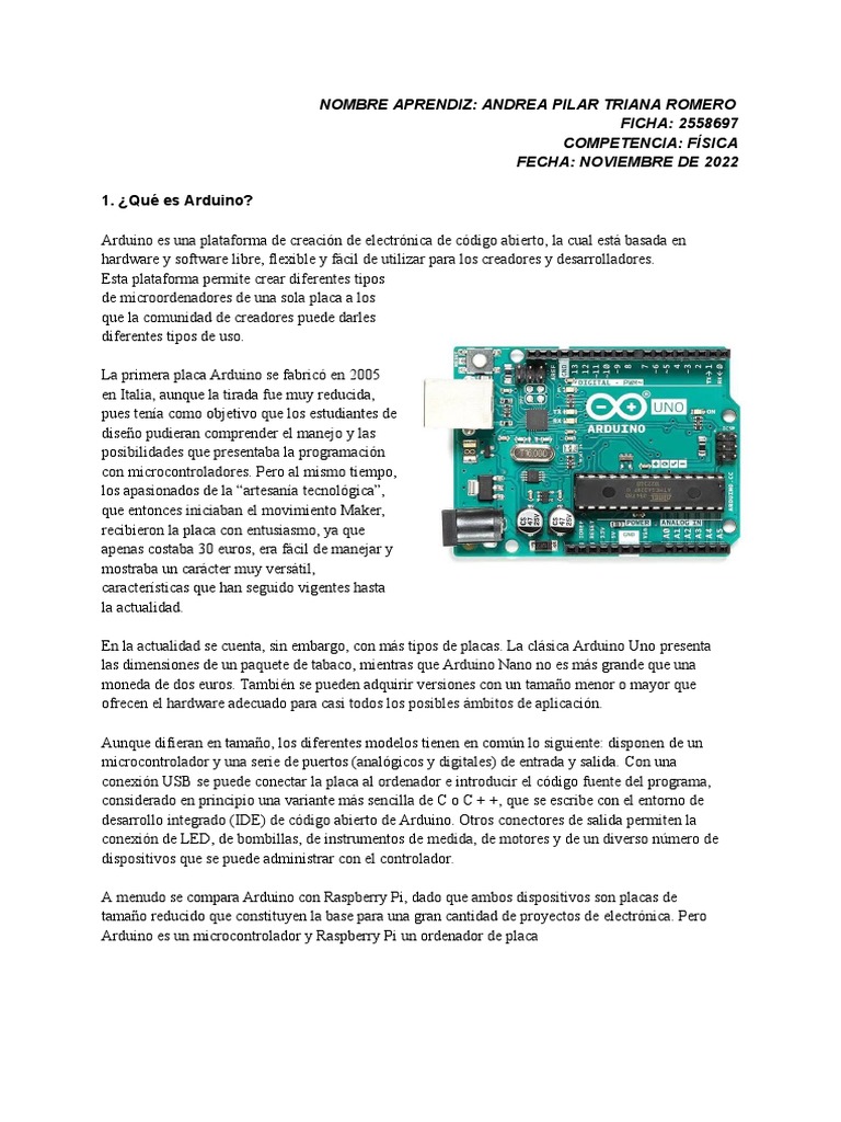 Arduino - Andrea Pilar Triana Romero-1 | PDF | Arduino | Microcontrolador