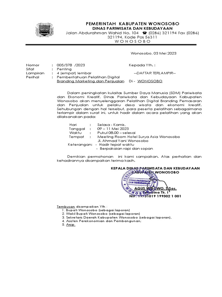 Surat Pemberitahuan Pelatihan Digital Branding Marketing Dan Penjualan ...