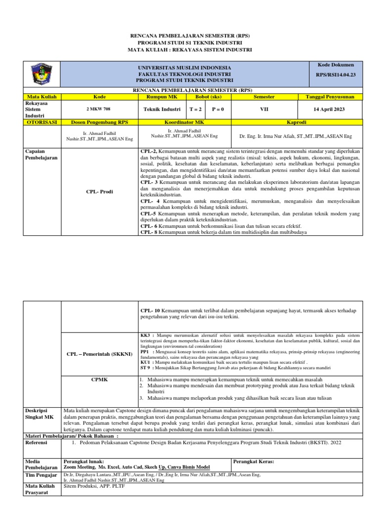 RPS Rekayasa Sistem Industri | PDF