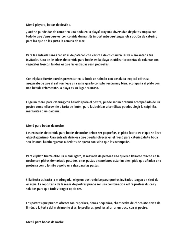 Menú Playero | PDF | Postres | Cocina de las Americas