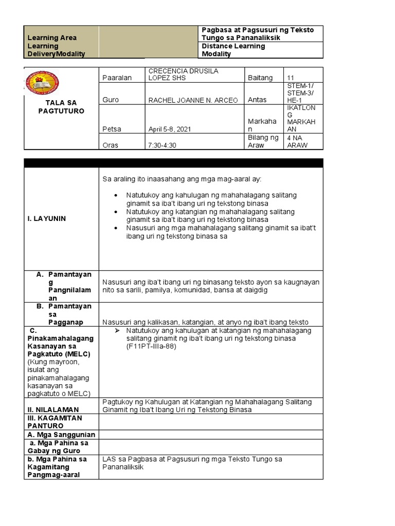 LE 2 PAGBASA at PAGSUSURI | PDF