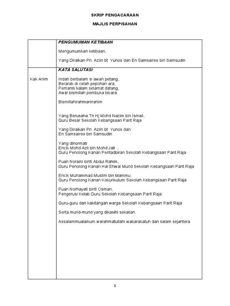 TEKS PENGACARAAN MAJLIS PERPISAHAN | PDF
