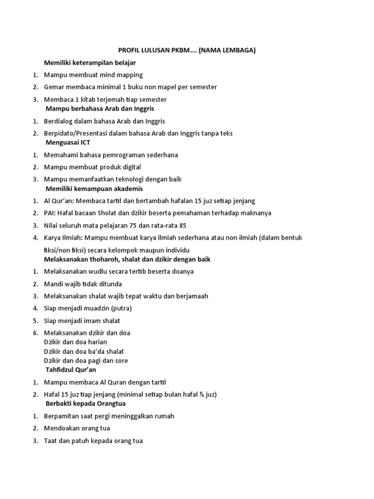 Profil Lulusan PKBM: Keterampilan dan Karakter | PDF