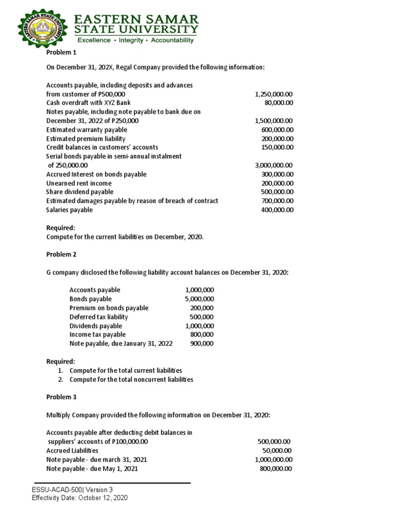 Chapter-1-Liabilities-exercises | PDF | Refinancing | Taxes